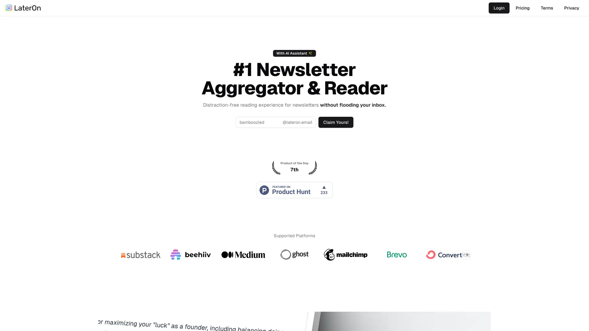 LaterOn email Latest Product Information Latest Pricing And Options